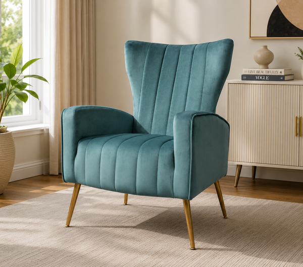 Velvet Accent Chair With Metal Legs, Modern Upholstered Armchair, Wing ...